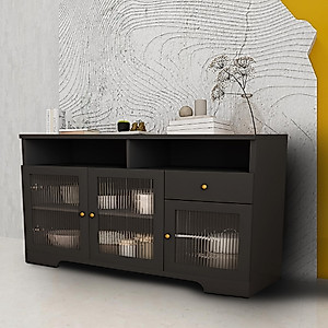 Kitchen Buffet Sideboard, Cabinet Storage Buffet Cabinet with Storage 46” 3 Glass Door and Adjustable Shelves, Modern Sideboard Wood Coffee Bar Cabinet