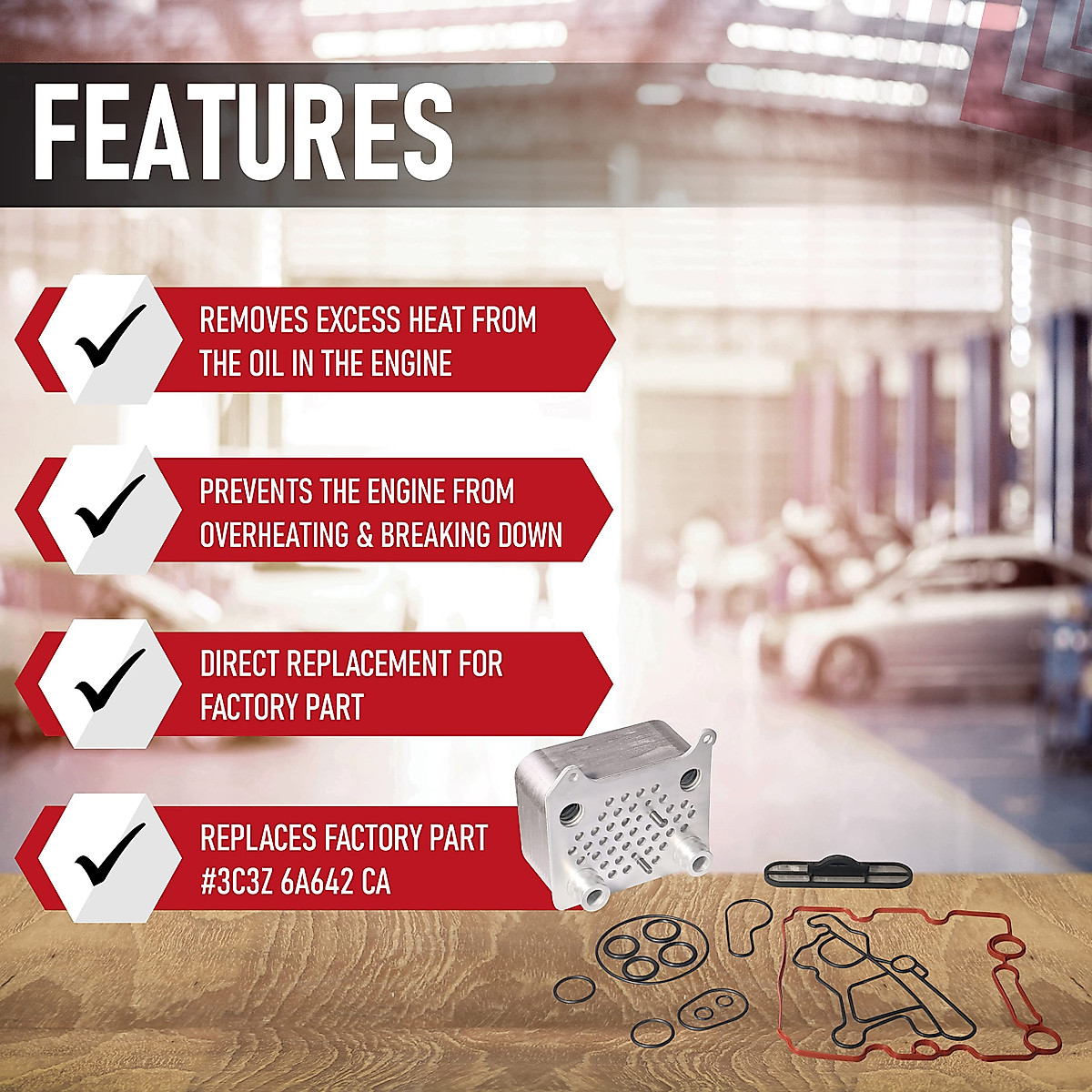 Engine Oil Cooler Kit - Compatible with Ford Trucks - Powerstroke 6.0L V8 F250, F-350, F450, F550 Super Duty, Excursion, E350, E-450 - Replaces Part 904-228, OCK388, 3C3Z 6A642 CA - Gasket Seal Kit