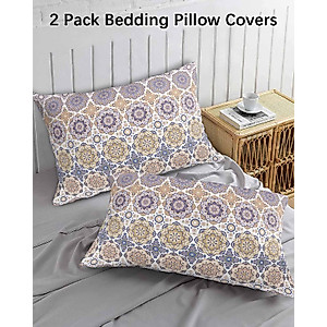 Edwiinsa Boho Flower Pillow Covers Standard Size Set of 2 20x26 Bed Pillow, Purple Orange Abstract Art Ethnic Pattern Plush Soft Comfort for Hair/Skin Cooling Pillowcases with Envelop Closure