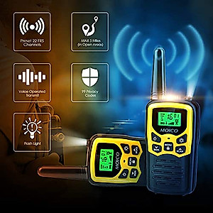 Walkie Talkies with 22 FRS Channels, MOICO Walkie Talkies for Adults with LED Flashlight VOX Scan LCD Display, Long Range Family Walkie Talkie Radios for Hiking Camping Trip (Yellow, 10 Pack)