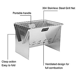 Grill Folding Charcoal BBQ Grill Stainless Steel Mini Detachable Portable Barbecue Grill for Outdoor Camping Traveling Picnics Garden Beach Party