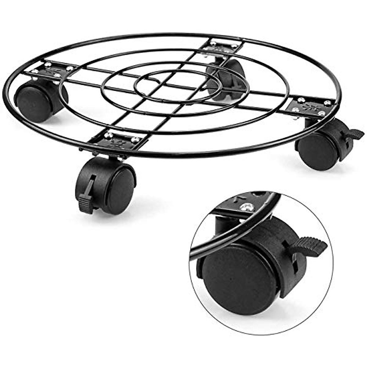 Fasmov 2 Pack 13 inches Plant Caddy, Heavy Duty Iron Potted Plant Stand with Lockable Caster Wheels, Outdoor Caddy Indoor Plant Dolly, Black