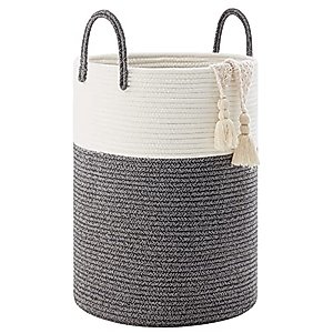 YOUDENOVA Cotton Rope Laundry Hamper Basket, 58L Tall Woven Collapsible Baskets for Blanket Organizing Clothes Hamper for Laundry Room Storage