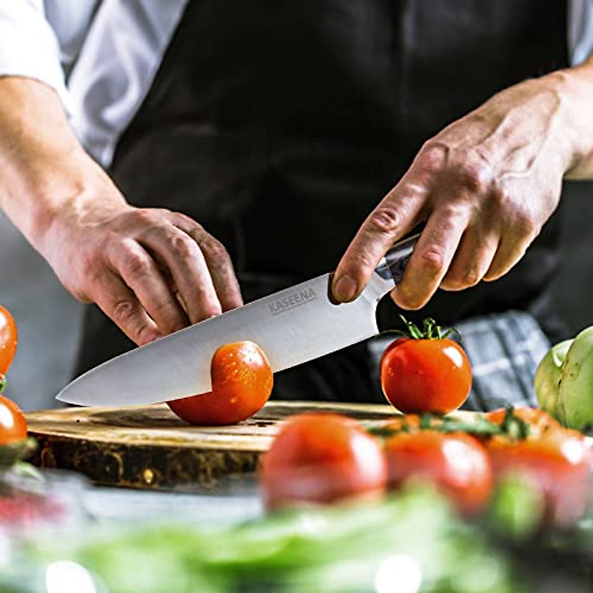 KASEENA Chef Knife - 8 Inch Chef's Knives, Professional Kitchen Knife, High Carbon Stainless Steel Sharp Paring Knife, Cooking Knife With Ergonomic Pakkawood Handle And Highe-Quality Leather Gift Box