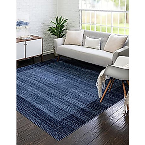Unique Loom Del Mar Collection Area Rug - Abigail (7' 10" Square, Navy Blue/ Blue)