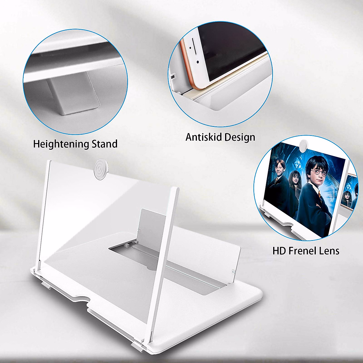 14 inch Screen Magnifier for Cell Phone 3D Magnifier Screen Enlarger for Movies,Videos,Reading,Gaming-Screen Amplifie with Foldable Phone Stand Holder. Compatible with All Smartphones-White