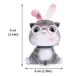 Amosfun Cat Bobblehead Ornaments Shaking Rabbit Ear Lucky Cat Figurines Animal Dancing Figure Toy Car Dashboard Decorations for Vehicle Home Office Desktop (Random)