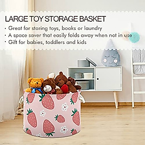 xigua Cute Strawberry (2) Large Round storage basket 20 x14 Inches Collapsible Round Storage Bin, Laundry Basket Organizer for Towels, Blanket, Toys, Clothes