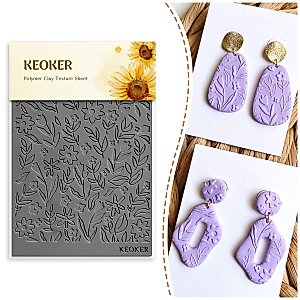 Keoker Polymer Clay Texture Sheets, Clay Texture Mat for Making Earrings Jewerly, Polymer Clay Earrings Tools (Floral A)