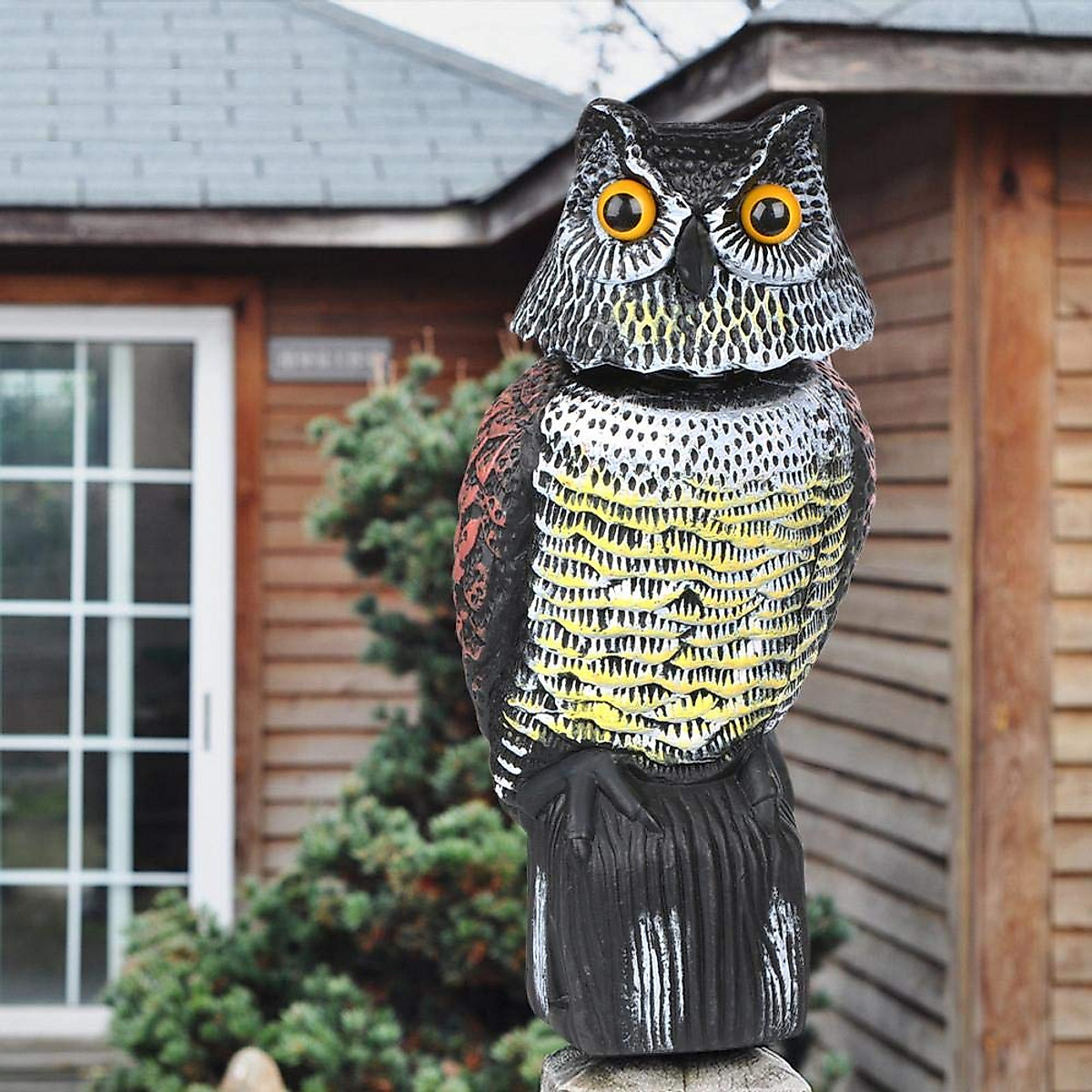 UOFEIVS Fake Owl Scarecrow Sculpture with 360° Rotating Head for Garden Yard Outdoor