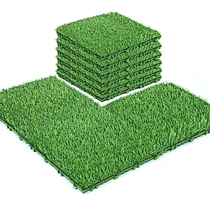 Loytryal Artificial Grass Turf Tiles Interlocking Fake Grass Mat Tiles 9PCS 12''x12'' Floor Decoration Grass Pad Tiles with Waterproof Bottom Plate for Outdoor & Indoor