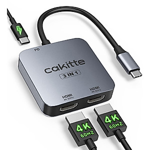 cakitte USB C to Dual HDMI Adapter 4K@120Hz/60Hz, 3 in 1 USB C to HDMI Adapter for Dual Monitors with 100W PD Charging, for MacBook Pro Air, iPad Pro, XPS, Laptop, HP, Dell [Compatible Thunderbolt 3]
