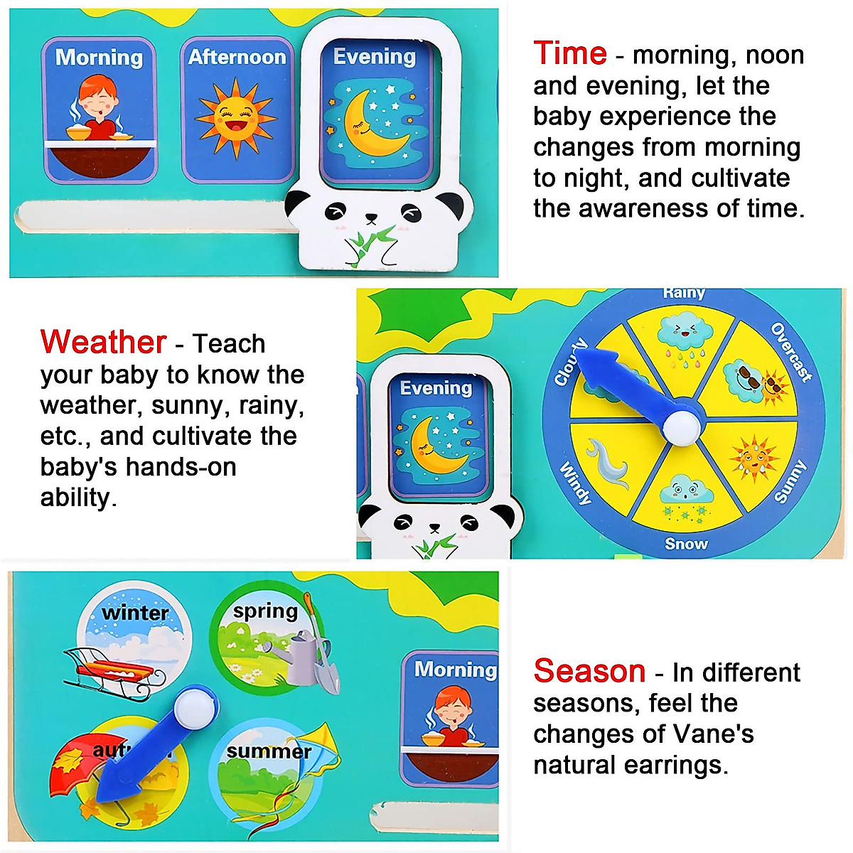 Ghims Montessori Educational Learning Toys, Kids Calendar, Toddler Calendar Learning for Home, Multifunctional Wooden Frog Teaching Clock, Weather, Season, Time, Week Toys for Kids 3+