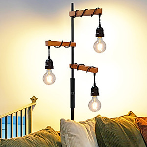Assemer Dimmable Farmhouse Floor Lamp,Industrial Vintage Tall Tree Lamp with 3 x 800lm LED Edison Bulbs,Standing Lamps for Living Room Bedroom
