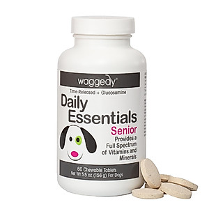 waggedy Daily Essentials Senior Tablets with Glucosamine — Pet Supplies for Digestion and Joint Health — Dog Multivitamin Treats for Overall Defense — Dog Vitamins and Supplements (60 Chewy Tablets)