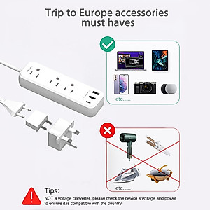 European Travel Plug Adapter, WRXDMC International Travel Plug Adapter, US to UK Europe Plug Adapter, Power Strip for EU/UK/US, 3 USB Ports, 3 AC Outlets, 5ft Cord,Travel necessities in most countries