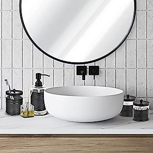 Autumn Alley Modern Farmhouse Glass and Black Bathroom Accessories Set (4 PCS) - Lotion Soap Dispenser, Toothbrush Holder, 2 Apothecary Jars (Qtip Holder) - Rustic Farmhouse Bathroom Decor