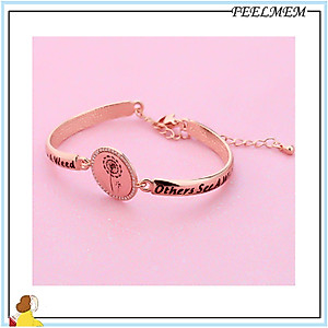 FEELMEM Dandelion Wish Bracelet Some See a Weed Some See a Wish Dandelion Charm Bracelet For Friend Sister Graduation Gift New Adventure Gift (some see-Rose gold)