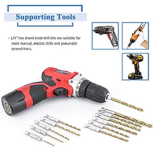 Mesee 13 Pieces Titanium Coated HSS Twist Drill Bit Set, Hex Shank High Speed Steel Drill Bits 1.5mm-6.5mm Quick Change Woodworking Drilling Tool