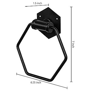 MyGift Wall Mounted Matte Black Rustic Pipe and Metal Wire Hexagonal Bathroom Hand Towel Holder Ring