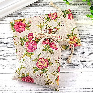 Pangda 30 Pieces Small Size Rose Drawstring Bags Burlap Flower Pouch Bags Linen Gift Bags Jewelry Pouches for Wedding DIY Craft Party (3.9 x 5.3 Inch)