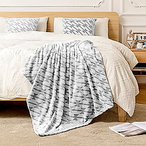 FY FIBER HOUSE Throw Blanket Flannel Fleece Lightweight Cozy Plush Microfiber - 3D Houndstooth Print Throw for Sofa Couch Bed, 50"X60", Grey