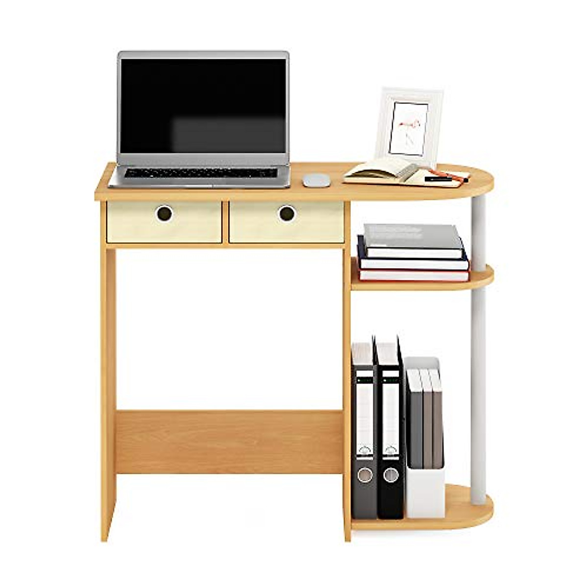 Furinno Go Green Home Laptop Notebook Computer Desk/Table with 2 Drawer Bins, Beech/Ivory/White