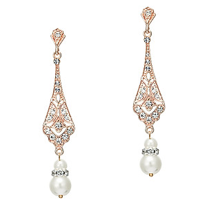 BABEYOND 1920s Vintage Wedding Pearl Dangle Drop Earrings Art Deco Gatsby Earrings (Style 5-Rose Gold)