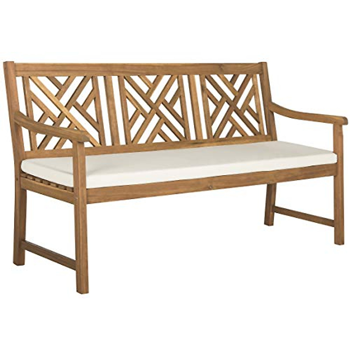 Safavieh PAT6738A Outdoor Collection Bradbury 3 Seat Bench, Natural/Beige