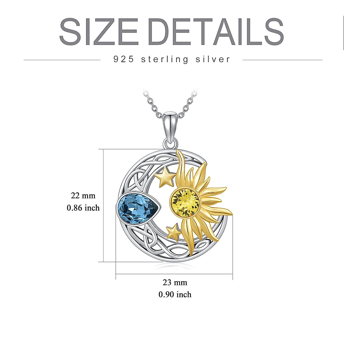 AOBOCO Moon Sun Star Necklace 925 Sterling Silver Celtic Crescent Moon and Sun Pendant Necklace for Women