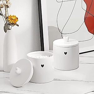 Heagoale 2 Pack Qtip Holder Dispenser Ceramic Apothecary Jars with Lids Set Cute Bathroom Decor Storage Containers for Cotton Ball, Cotton Swab, Cotton Pad, Floss, Cream