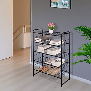 REGILLER 5-Tier Stackable Shoe Rack, Expandable & Adjustable Shoe Organizer Storage Shelf, High Capacity, Wire Grid, Black