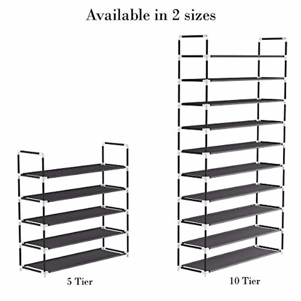 Lavish Home Shoe Storage Rack – 10-Tier Shoe Organizer for Closet, Bathroom, Entryway – Shoe Shelf Holds 50 Pairs Sneakers, Heels, Boots (Black)