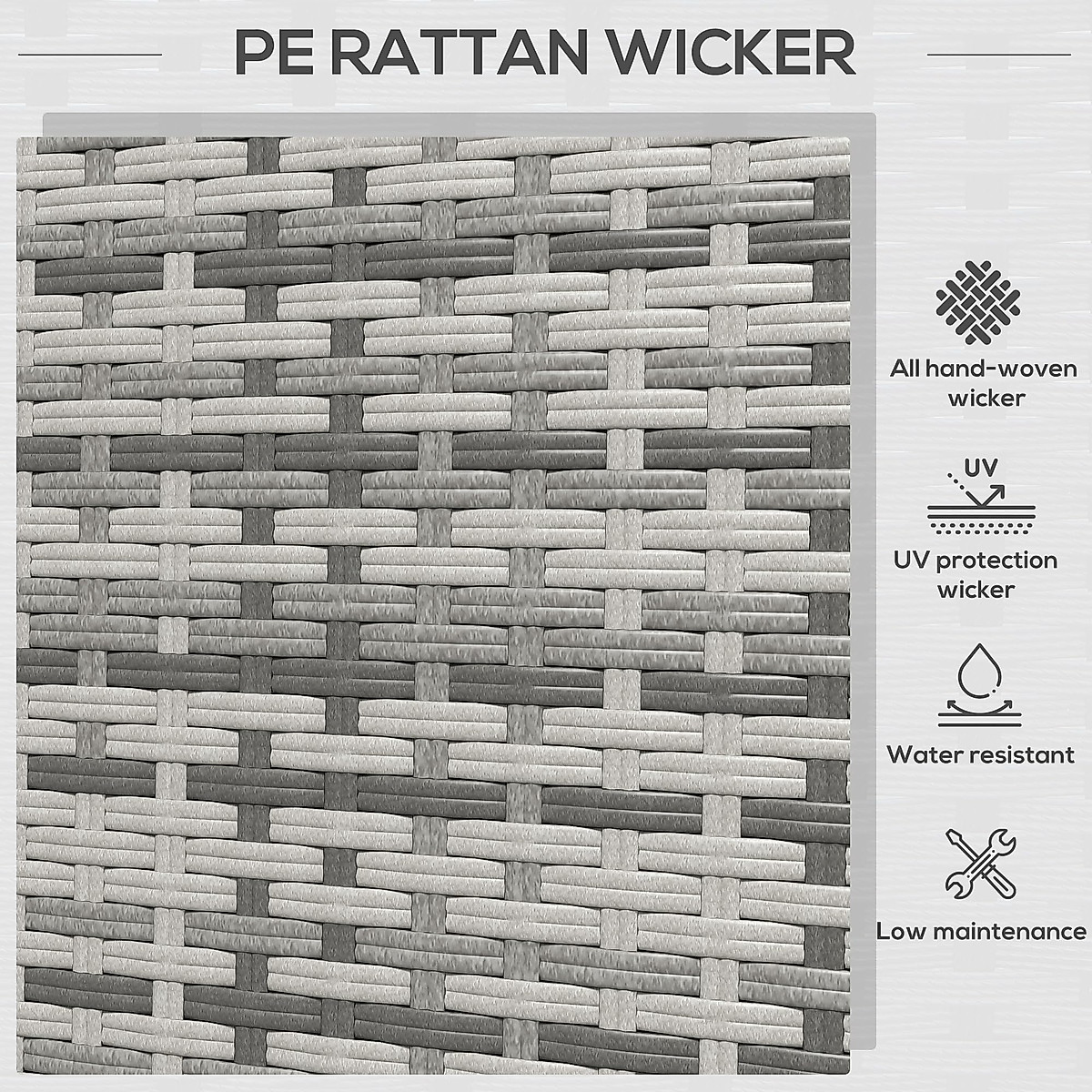 Wicker Patio Couch, PE Rattan 3-Seat Sofa, Outdoor Furniture with Deep Seating, Cushions, Steel Frame, Gray