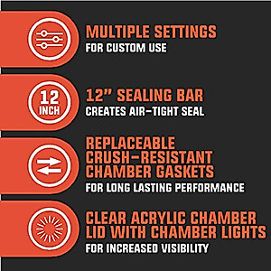 PrimalTek Premium 12” Vacuum Sealer – User Friendly for Food Preservation & Sous Vide, 21inHg Vacuum Pressure – Features Raised Air Intake Valve, Multiple Operating Modes, Built-In Vacuum Bag Storage