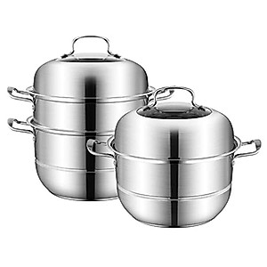 3-Tier/Layer Steam Cooker Pot, Kitchen Multi-function Steam Pot, For Induction Cooker Gas Stove Steam Pot(28cm 2 layer)