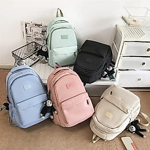 Kawaii Laptop Backpack Back to School Supplies Large Capacity Aesthetic Cute Plush Pendant Simple College Book Bag (Blue)