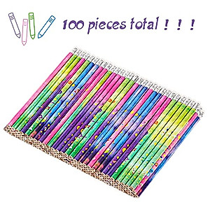 100 Pieces Outer Space Pencils Pencils Bulk Starry Sky Wooden Writing Pencils with Durable Erasers Top Home Office School Classroom Supplies (100)