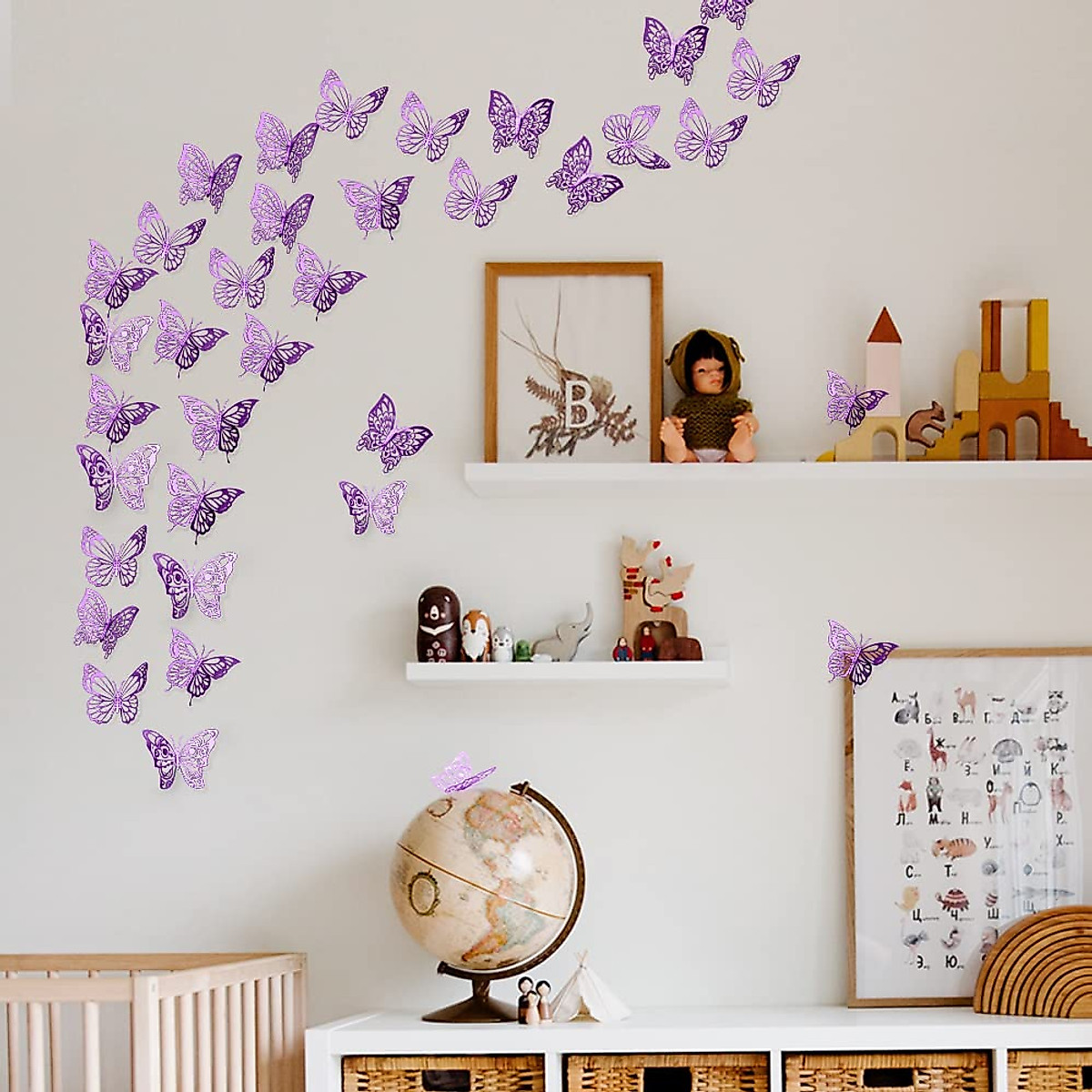 72pcs 3D Butterfly Wall Decor Stickers, Purple Butterfly Party Decorations - 4 Styles, 3 Sizes