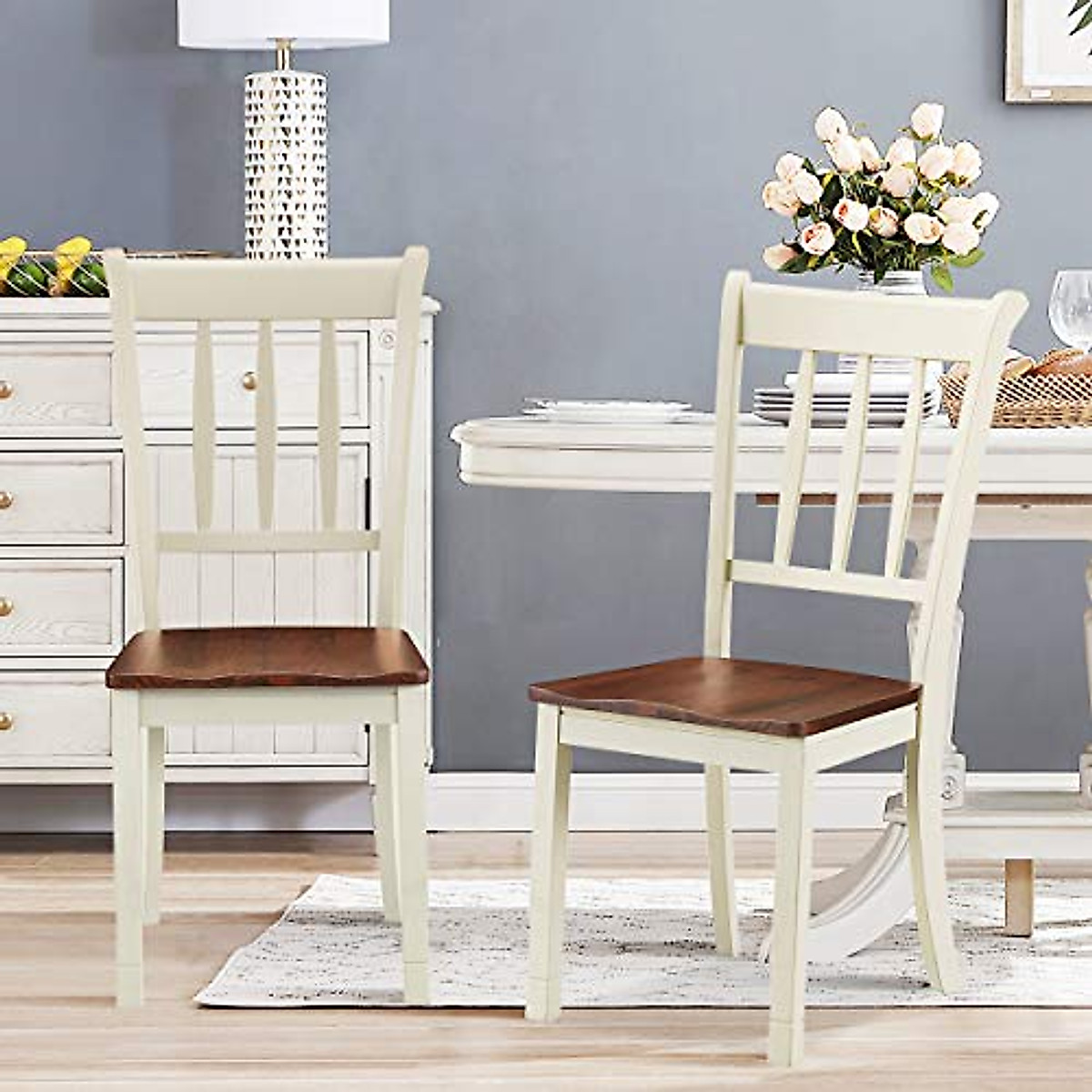 Giantex Solid Wood Dining Chairs Set of 2, Farmhouse Armless Kitchen Chair with Rake Back, Wooden Whitesburg Dining Room Chairs