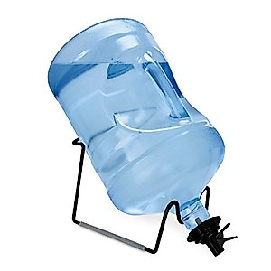 Brio Metal Plated 3-5 Gallon Water Jug Stand and 2 Dispenser Valves, Rust-Resistant Non Slip Water Stand with BPA Free Fast Flow Water Spout Fits Both 48mm and 55mm Bottles 2 CAPS Included (Black)