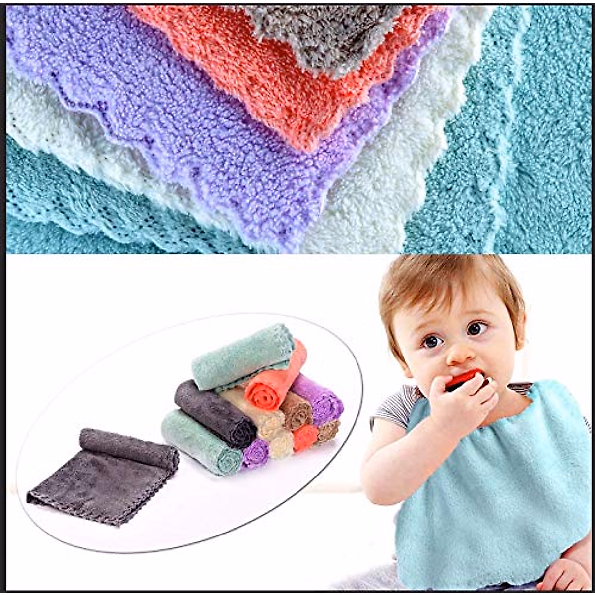 Kyapoo Baby Washcloths 12 Pack 12x12 Inches Microfiber Coral Fleece Extra Absorbent and Soft for Newborns, Infants and Toddlers