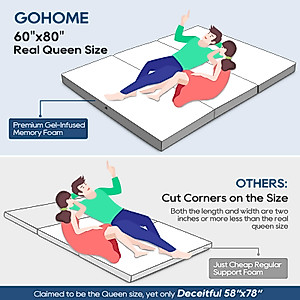 Folding Mattress Queen - Tri-Fold Futon Mattress with Soft Removable Breathable Cover for Guest Children and Adults, Foldable Mattress Sofa Bed with Non-Slip Bottom for Back Pain Relief, 60"x80"x6"