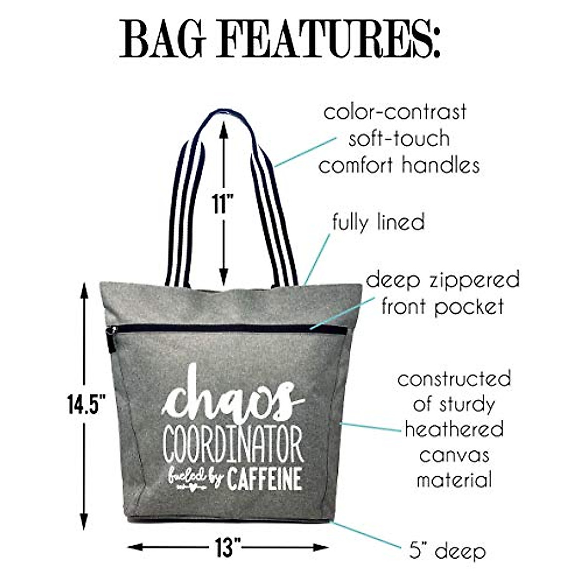 Boss Lady Gifts for Women - Cute Zippered Pocket Canvas Tote Bag Gift Ideas for Women, Female Bosses, Coworker, New Manager, Chaos Coordinator - Christmas, Birthday, Thank You Office Appreciation Gift