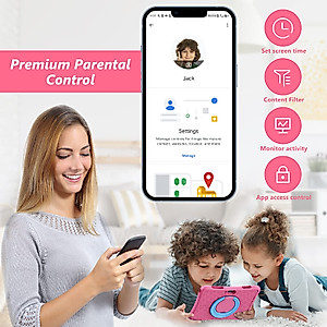 KYASTER Kids Tablet, 10 inch HD Android 12 Toddler Tablets, Quad Core 1.8Ghz, 2GB DDR4, 7000mAh Battery, Dual Box Speakers, Parental Controls Games Learning Apps, EVA Shockproof Case