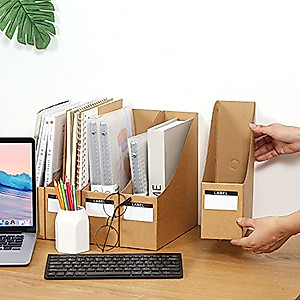Foldable Desk File Holder Organizer Sturdy Cardboard Magazine Storage Box Document Rack with Blank Label Stickers for Home School Office (15, Brown)