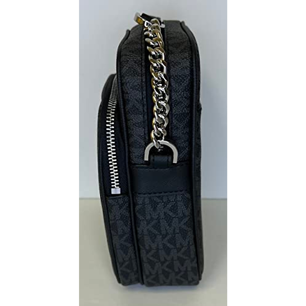 Michael Kors Jet Set Travel Medium Logo Crossbody bundled SM TZ Coinpouch & Purse Hook (Signature MK Black)