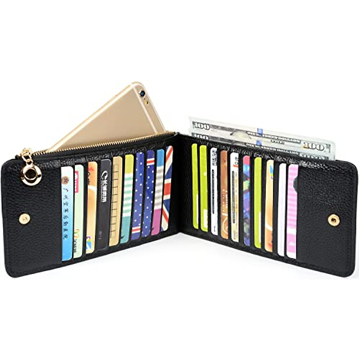 YALUXE Women's RFID Blocking Genuine Leather Multi Card Organizer Wallet with Zipper Pocket RFID Blocking Black