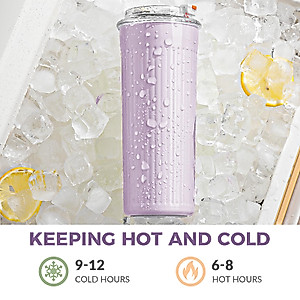 Puraville 14 oz Coffee Tumbler with Lid and Straw, Stainless Steel Insulated Travel Coffee Mug with Lid, Reusable Skinny Tumbler Cup for Women and Men,Lilac