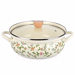 Enamel Stock Pot with Lid, Floral Retro Cooking Pot for Stove Non Stick Soup Pot, Induction Pasta Pot, All Stove Compatible (STYLE1)